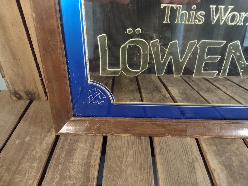 Vintage Lowenbrau Beer Mirror Sign: Large German Bar Decor (26.5x22.5 ...