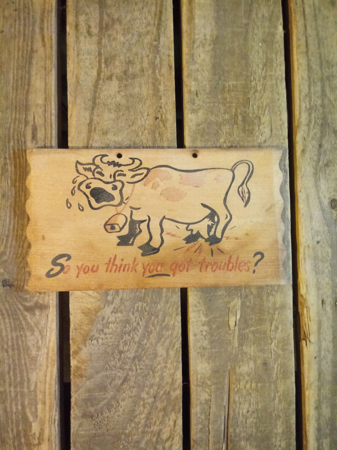 Small Vintage Wooden Cow Sign - Etsy