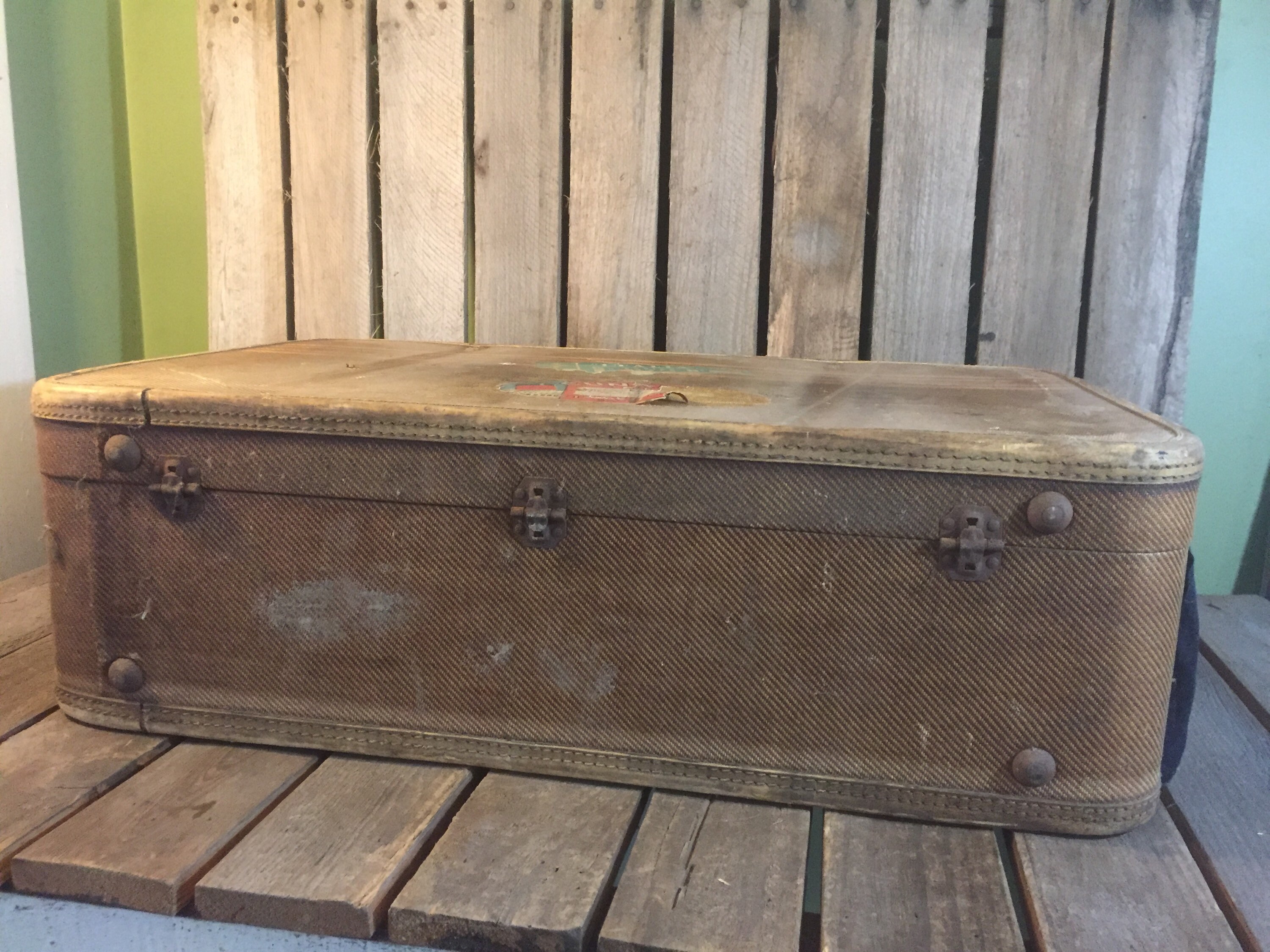 Vintage Belber Tweed Stripe Suitcase - Etsy