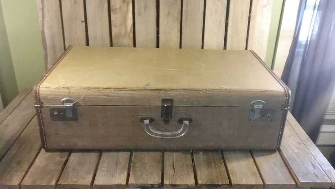 Large Tweed Suitcase, Us Trunk Co Tweed Suitcase, Old Suitcase, Vintage ...
