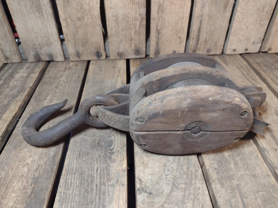 Vintage Double Sheave Wood & Iron Pulley Block With Hook - Etsy