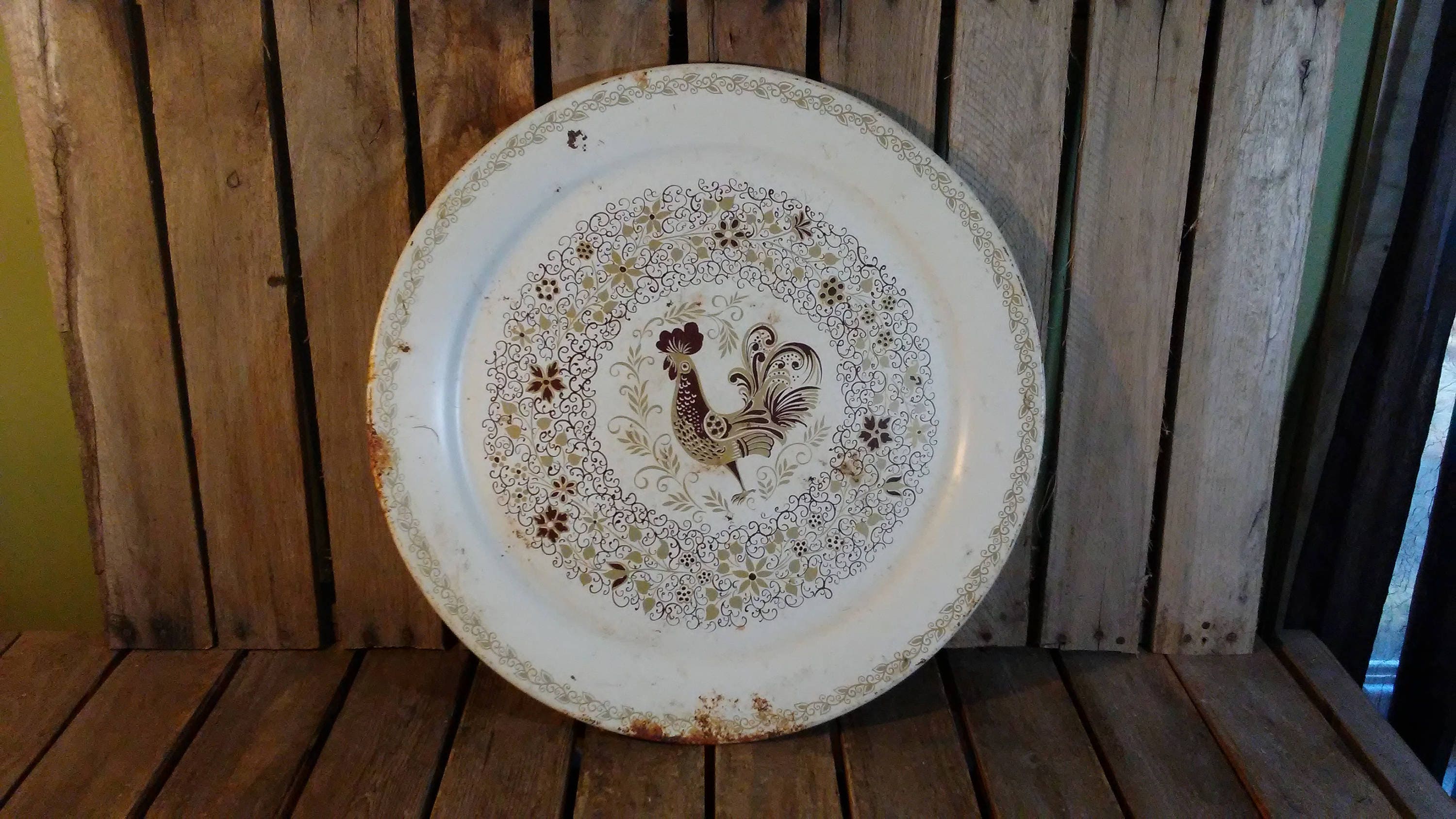 Metal Rooster Plate Large Metal Rusty Rooster Plate | Etsy
