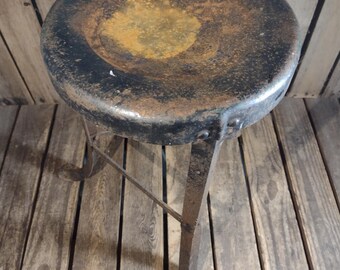 Vintage Distressed Stool, Antique Metal Chair, High Chair, Farmhouse ...