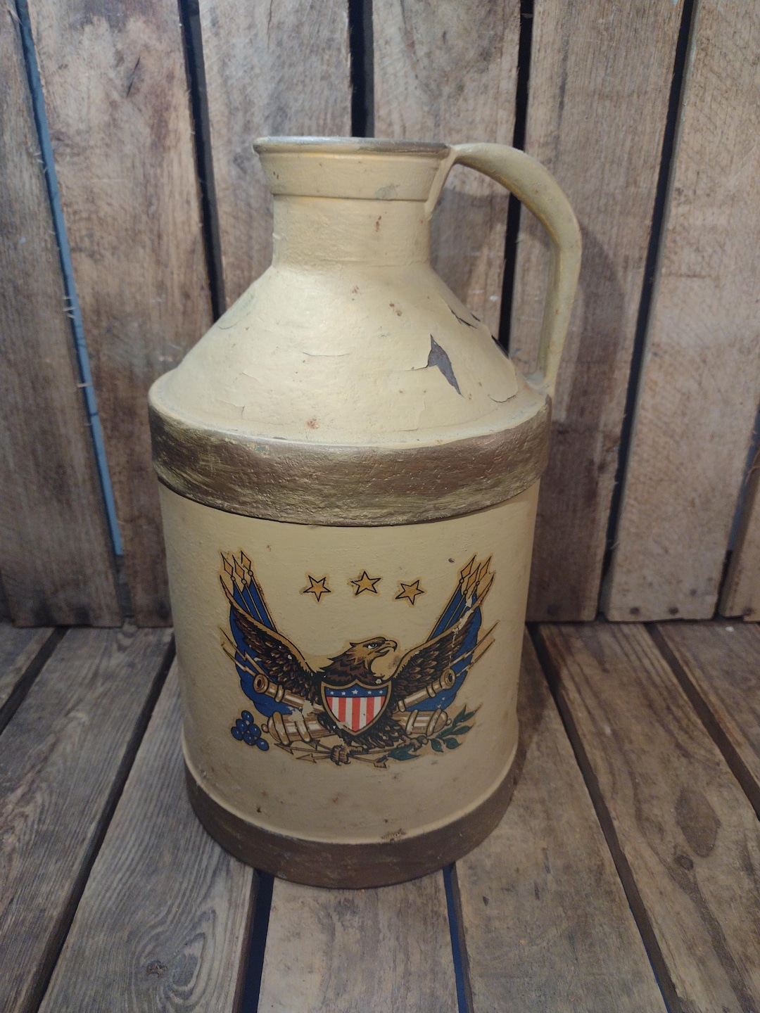 Vintage Dented Milk Can With Eagle Design – Rustic Farmhouse Americana ...
