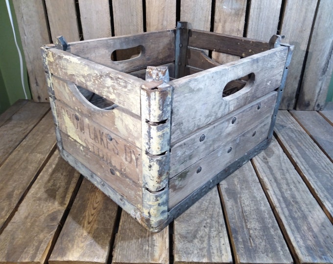Vintage 1949 Wooden Dairy Crate With Metal Hardware Rustic Farmhouse ...