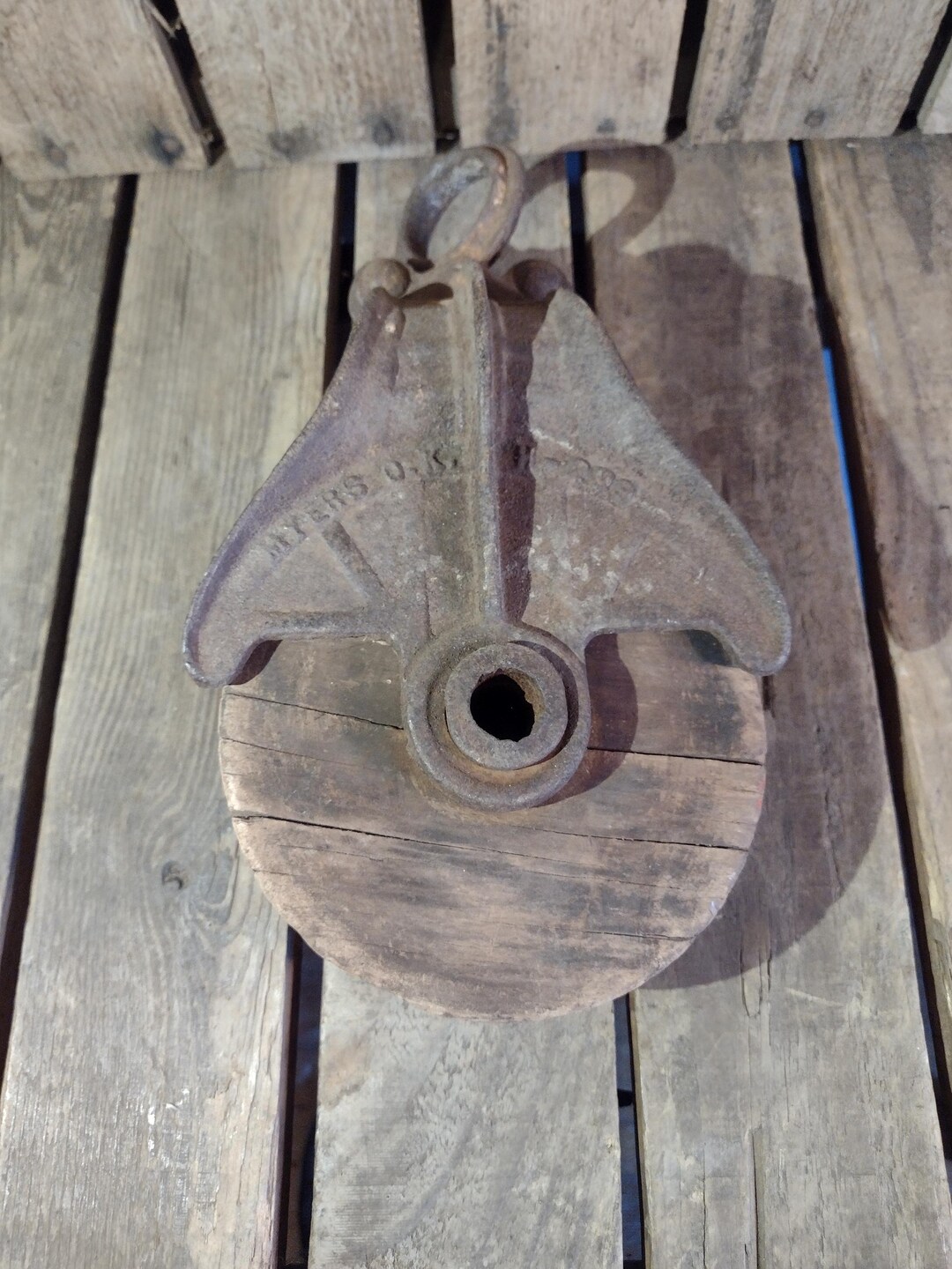 Antique Cast Iron & Wood Pulley: Rustic Farmhouse Decor - Etsy
