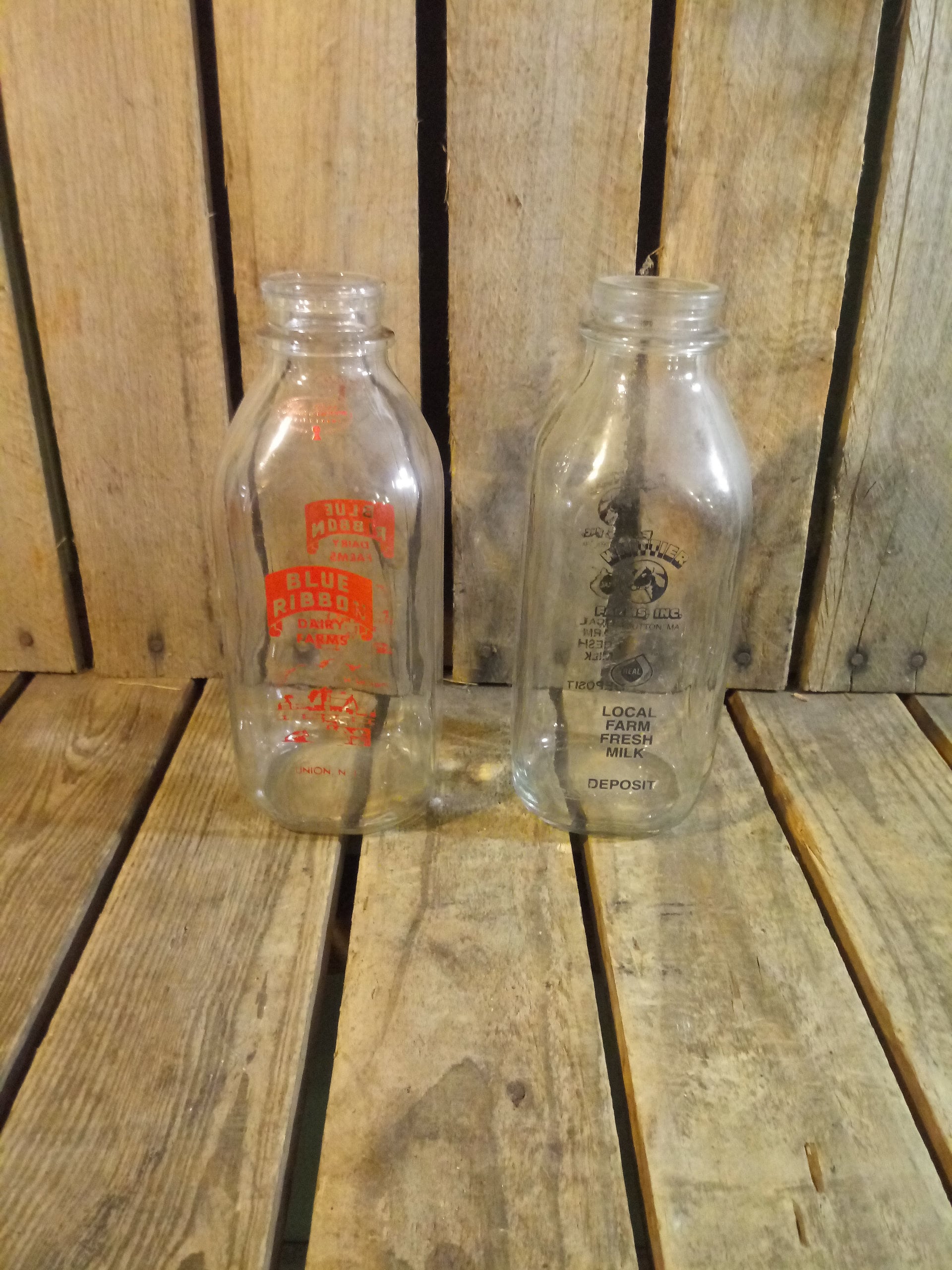 2 Vintage Glass Milk Bottles - Etsy