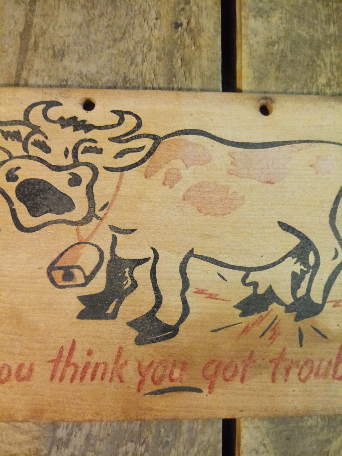 Small Vintage Wooden Cow Sign - Etsy