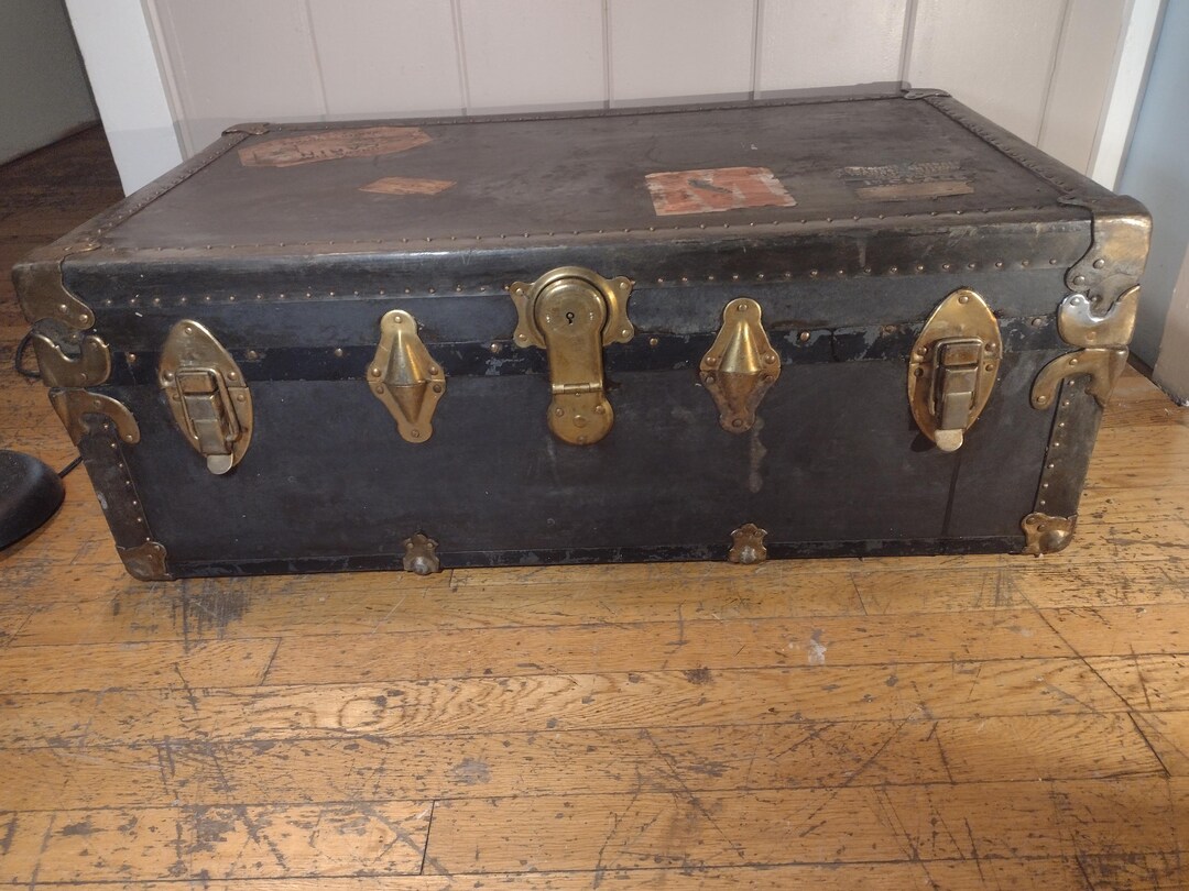 Vintage Blue Steamer Trunk: Rustic Farmhouse Coffee Table Storage - Etsy