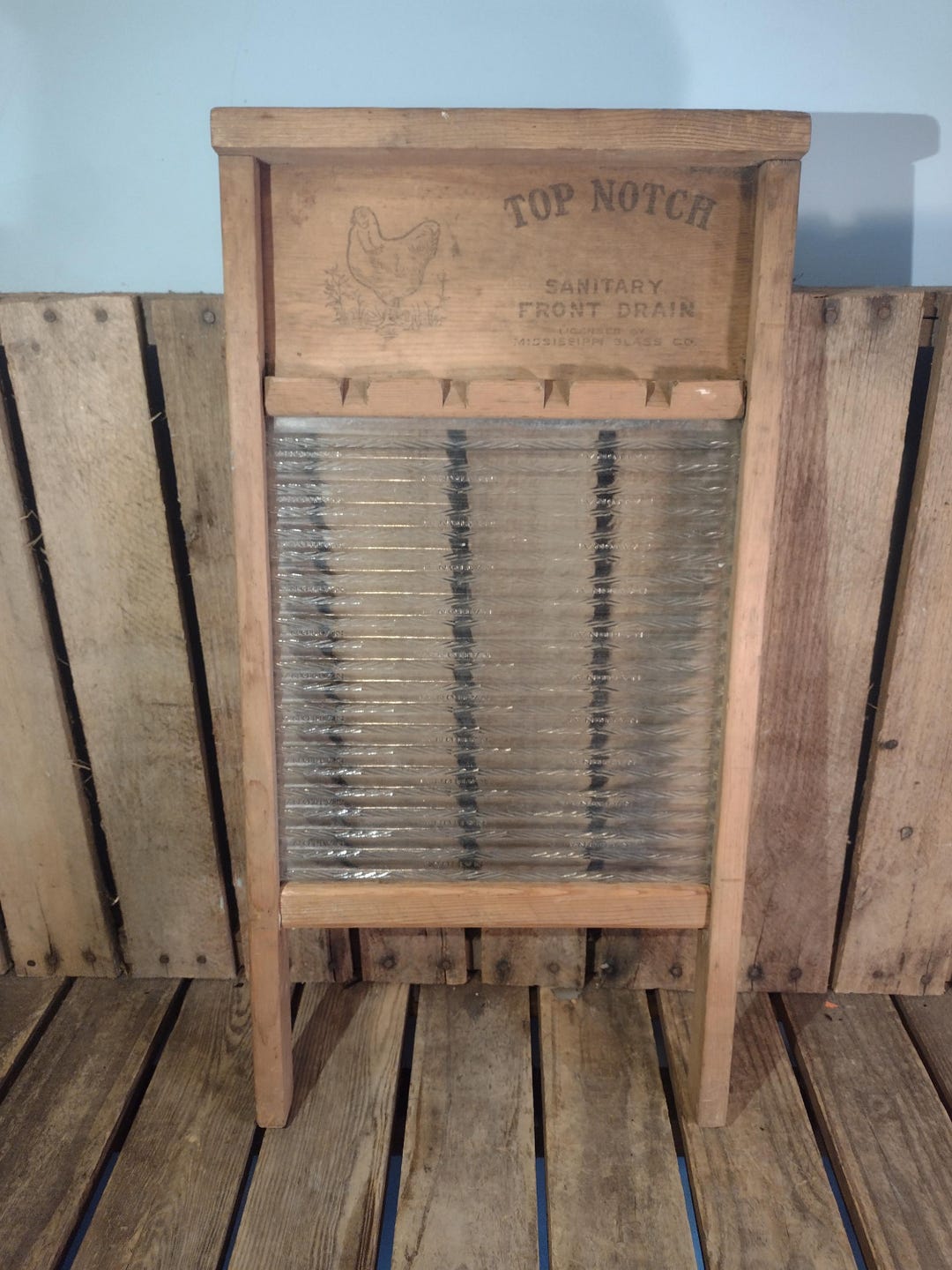 Large Vintage Glass Washboard Rustic Wood Frame | Antique Laundry Room ...