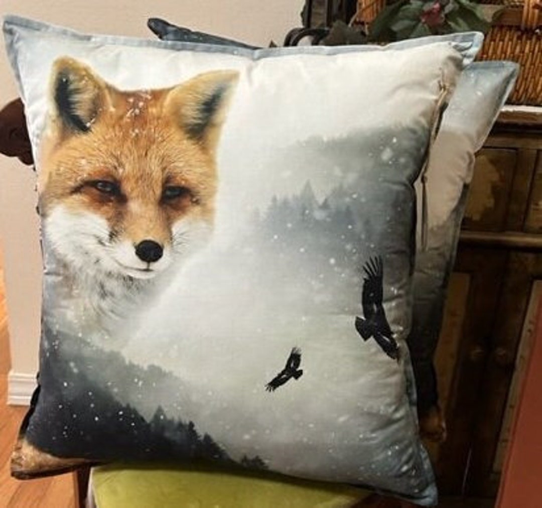 WILDLIFE Throw Pillow, RED FOX, Digital Fabric Design, Cottage Style ...