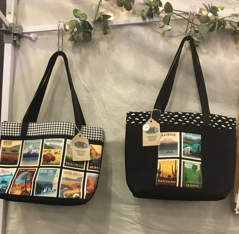 QUILTED Grab and Go Bag, National Park MINI POSTER Theme, Black ...