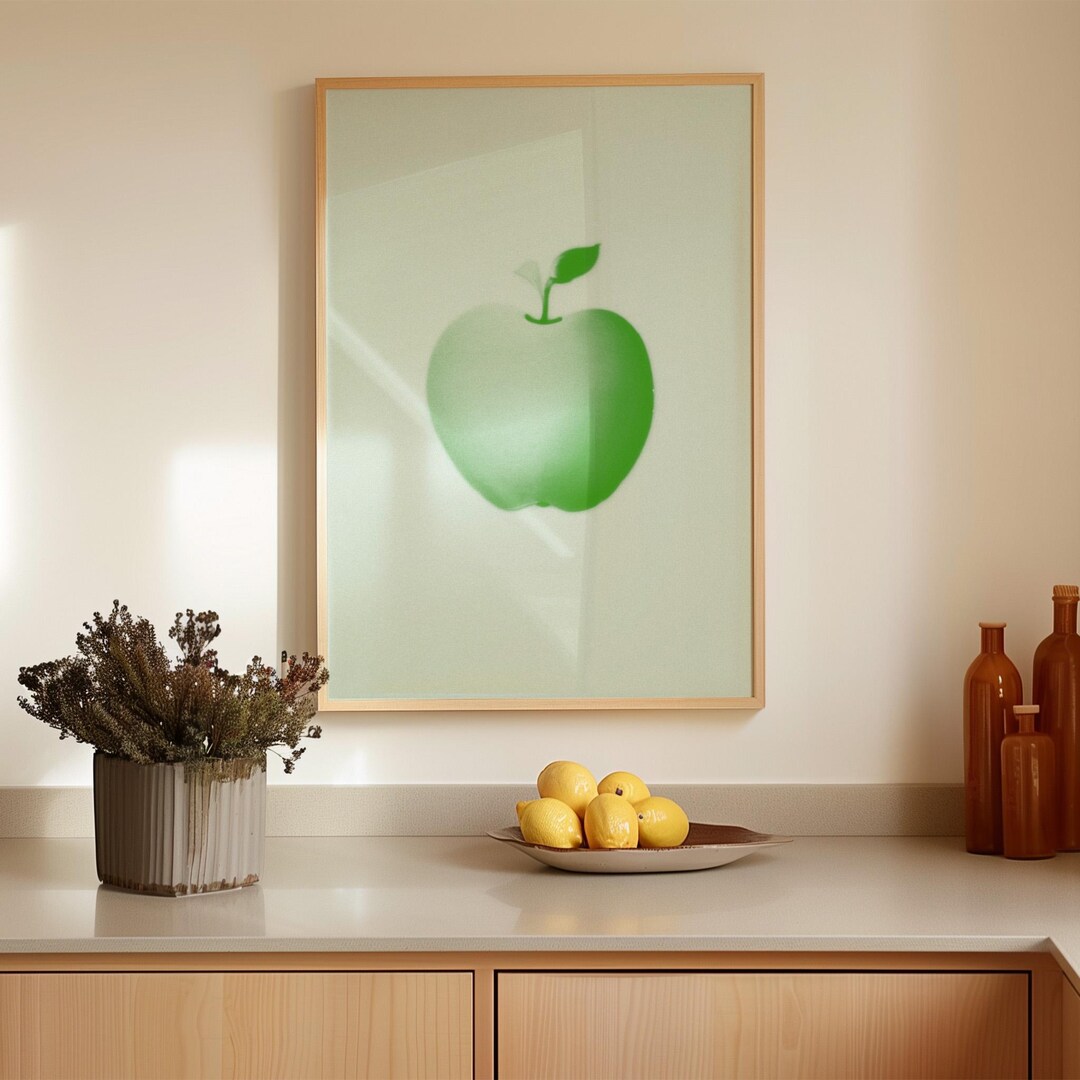 Minimalist Green Apple Print - Modern Art Poster for Kitchen or Living ...