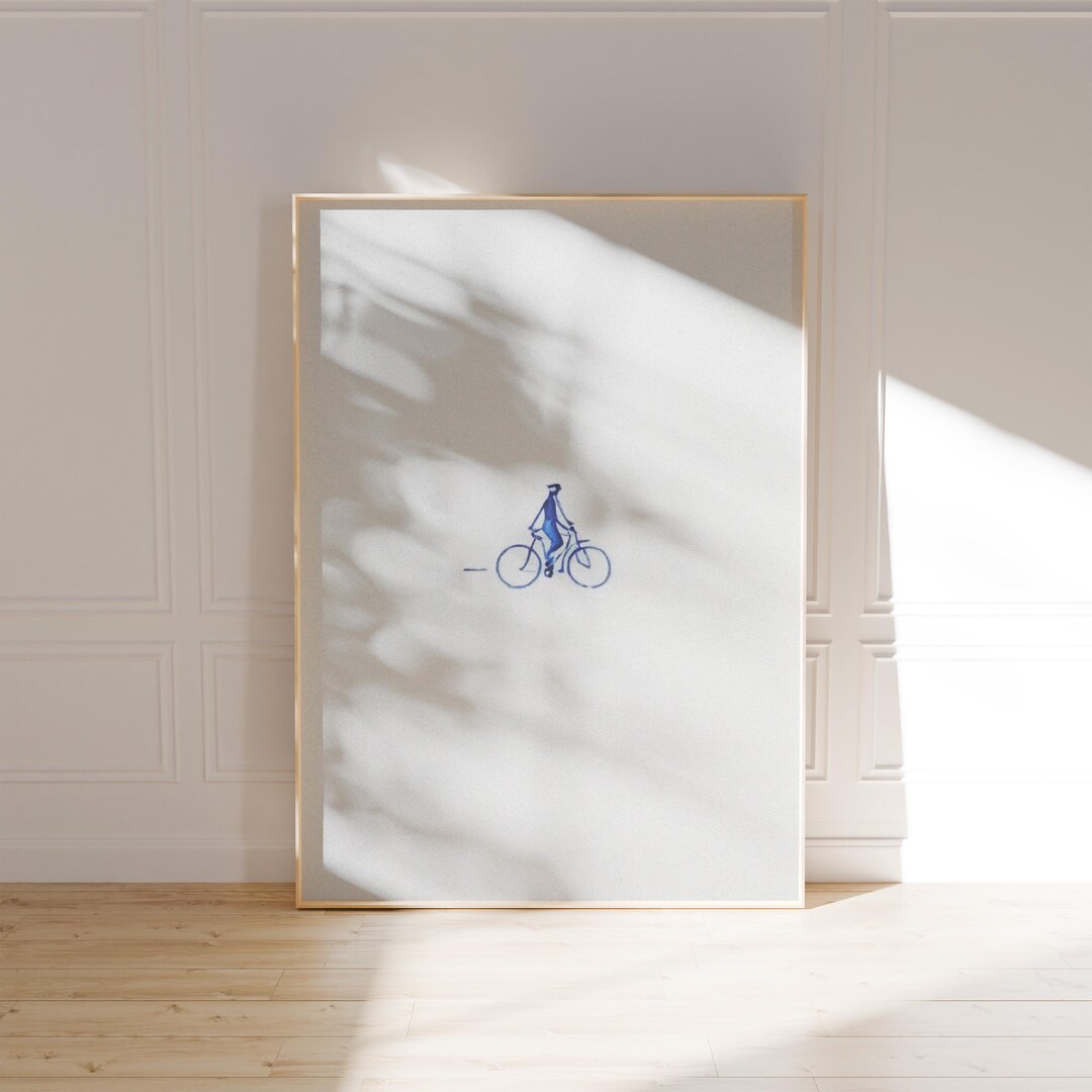 Hand-drawn Blue Ink Bike Art, Depicting a Serene Single Rider ...