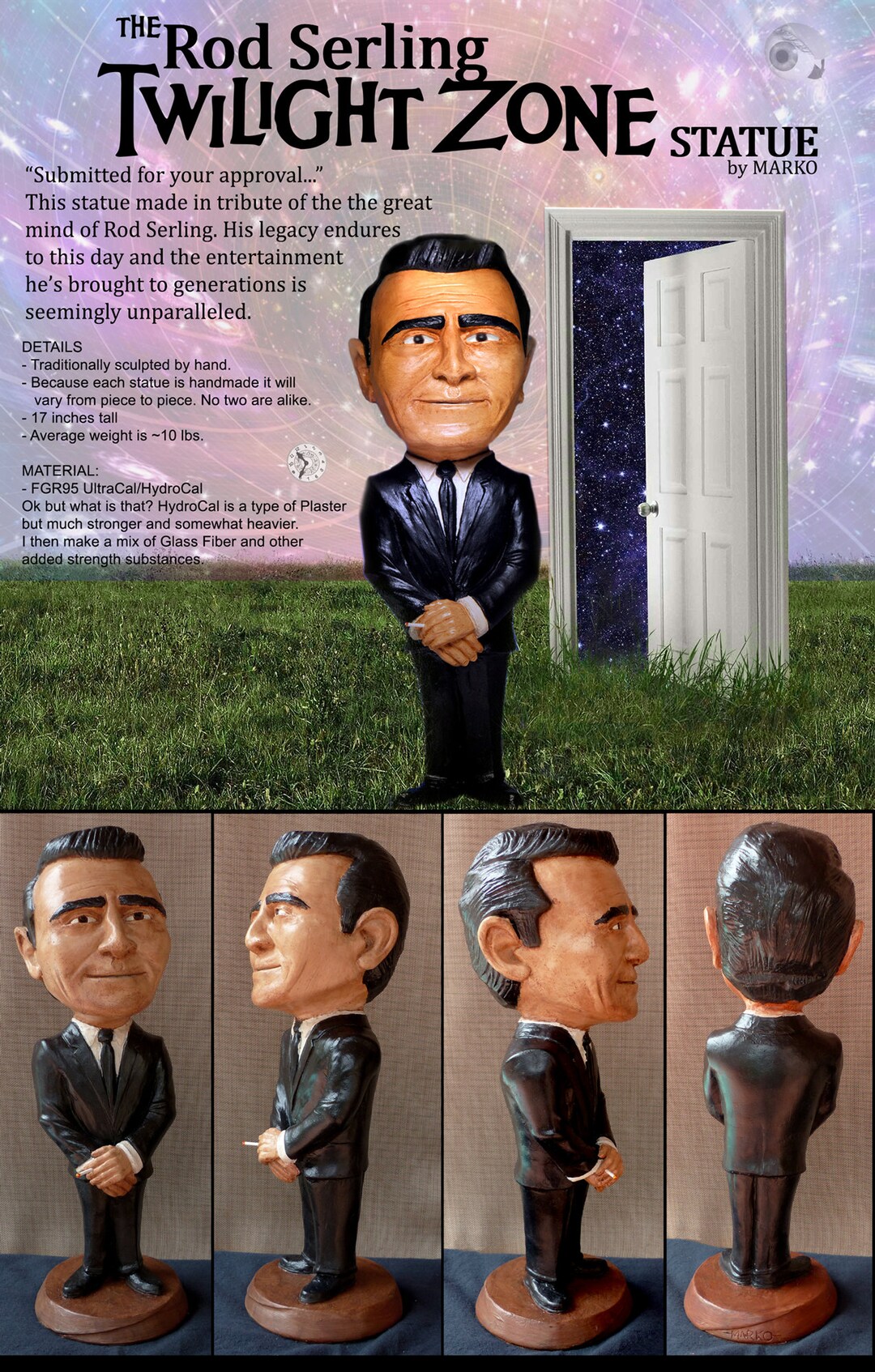 ROD SERLING the GENIUS Behind the Twilight Zone 17 Statue Marko Art Pop ...