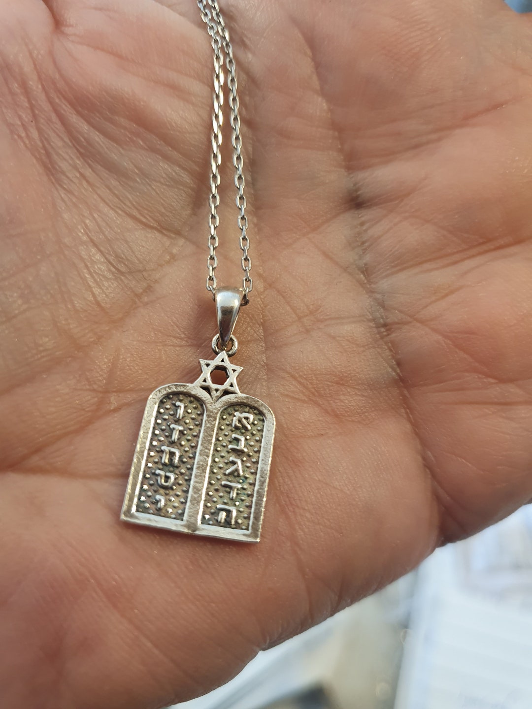 Handmade Silver Torah 10 Commandments Pendant: Star of David Kabbalah ...
