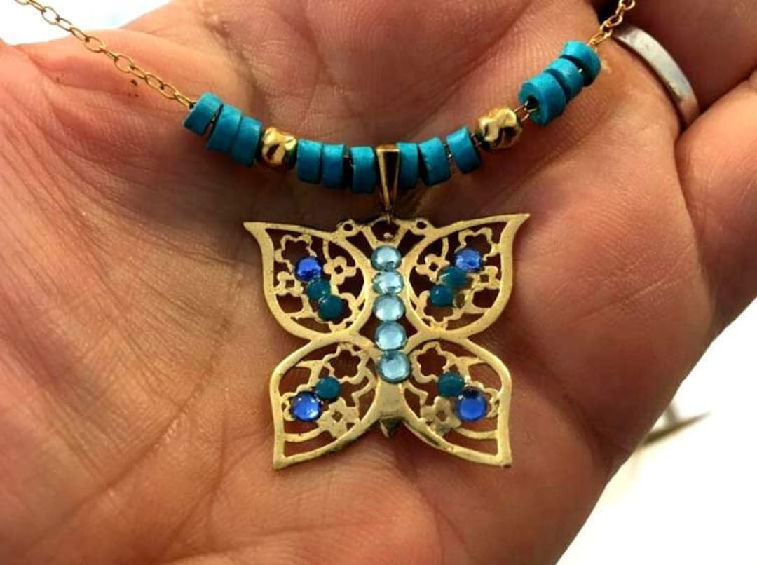 Goldfield Butterfly Pendant Necklace: Blue Crystal Jewelry - Etsy