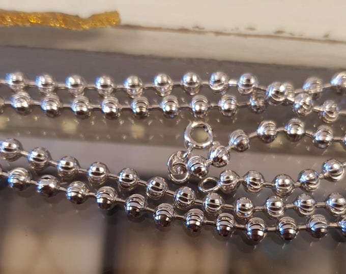 Sterling Silver Diamond Cut Bead Chain W/ Rhodium Plated, 925 Silver ...