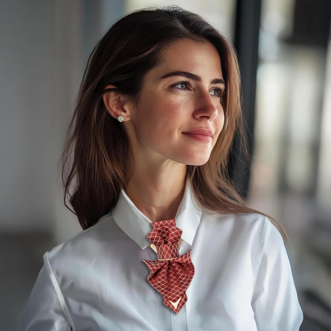 Red Checkered Jabot Necktie for Women – Luxury Bow Tie Neck Accessory ...