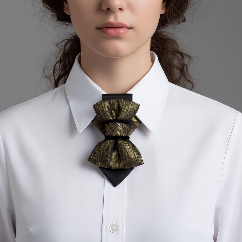 Black & Gold Handmade Necktie for Women: Versatile Brooch Pendant - Etsy