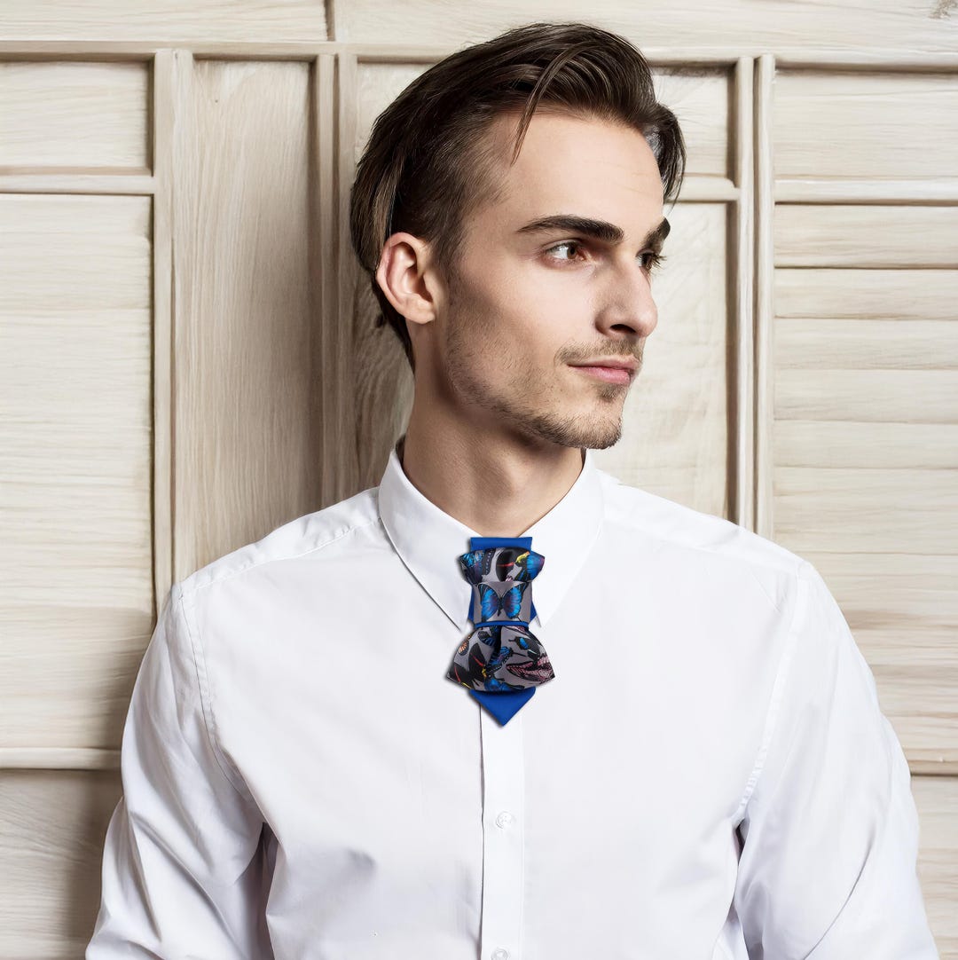 Artistic Blue Bow Tie, Groom’s Wedding Tie, Unique Pre-tied Accessory ...