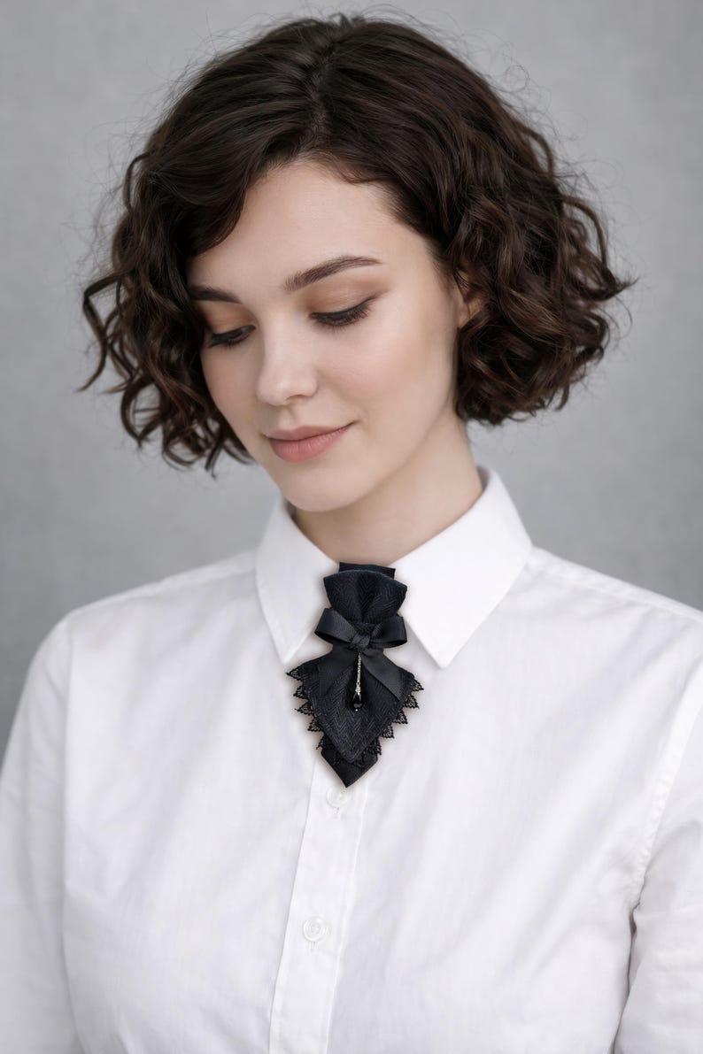 Black Linen Necktie for Women: Handmade Pre-tied "swallow" Design - Etsy