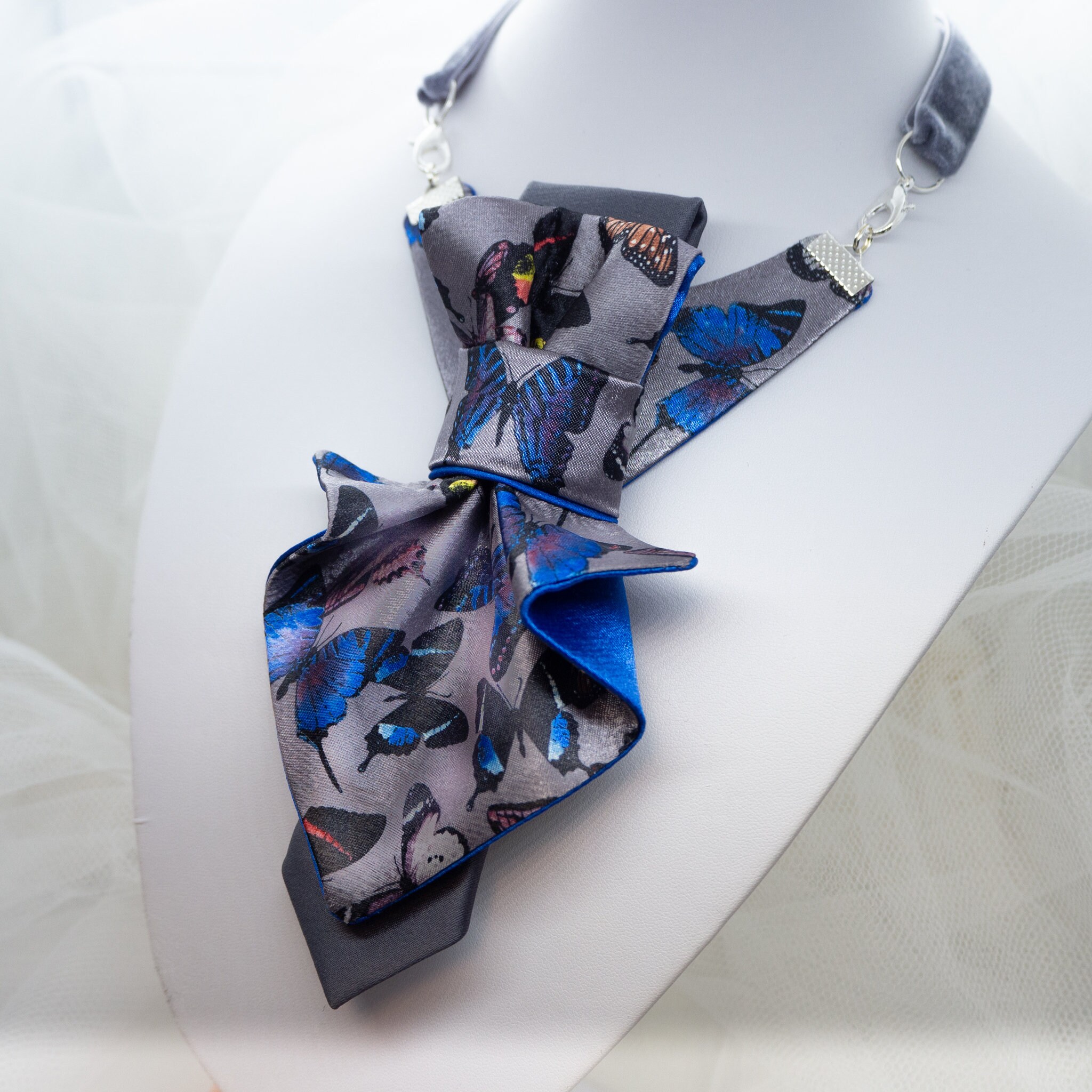 Blue Butterfly Jabot Clip-on Tie: Versatile Women's Neck Accessory - Etsy