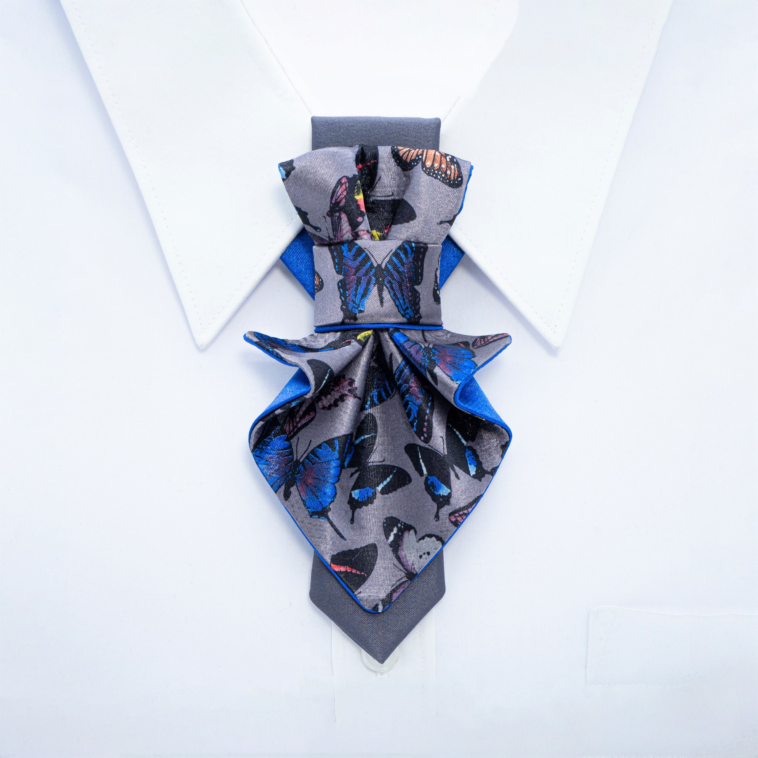 Blue Butterfly Jabot Clip-on Tie: Versatile Women's Neck Accessory - Etsy