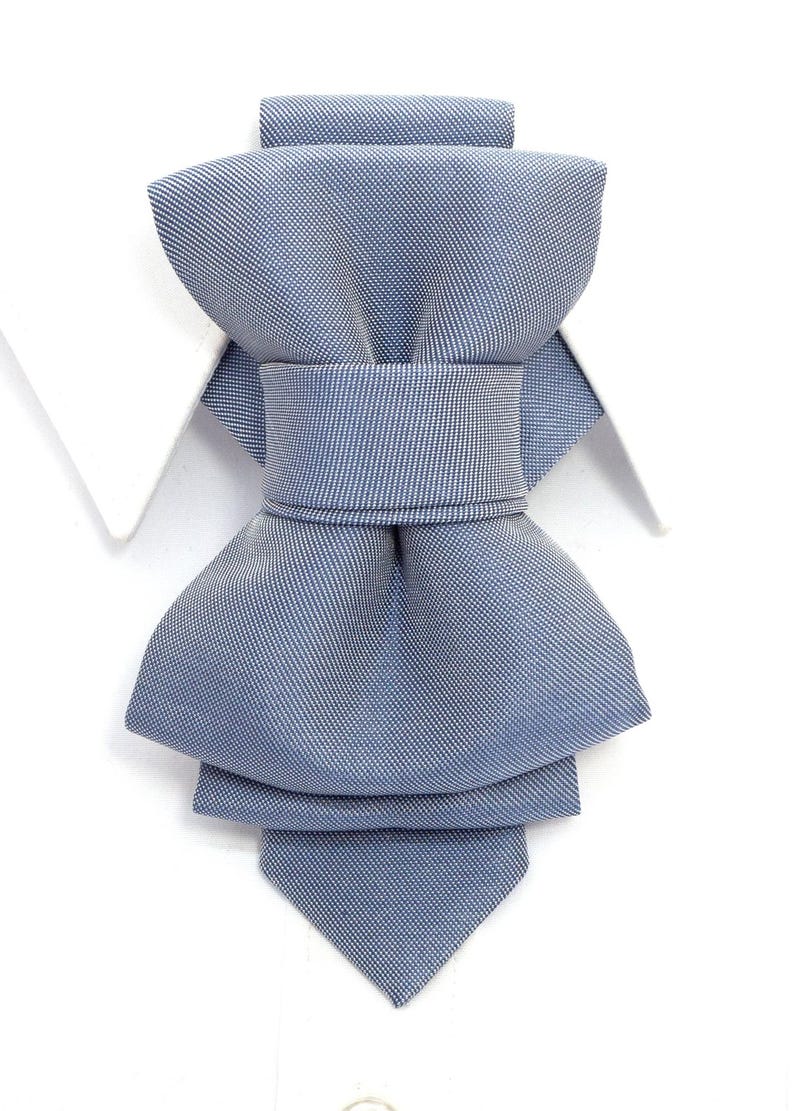 Blue Grey Cravat Wedding Necktie | Handmade Men's Statement Bow Tie ...