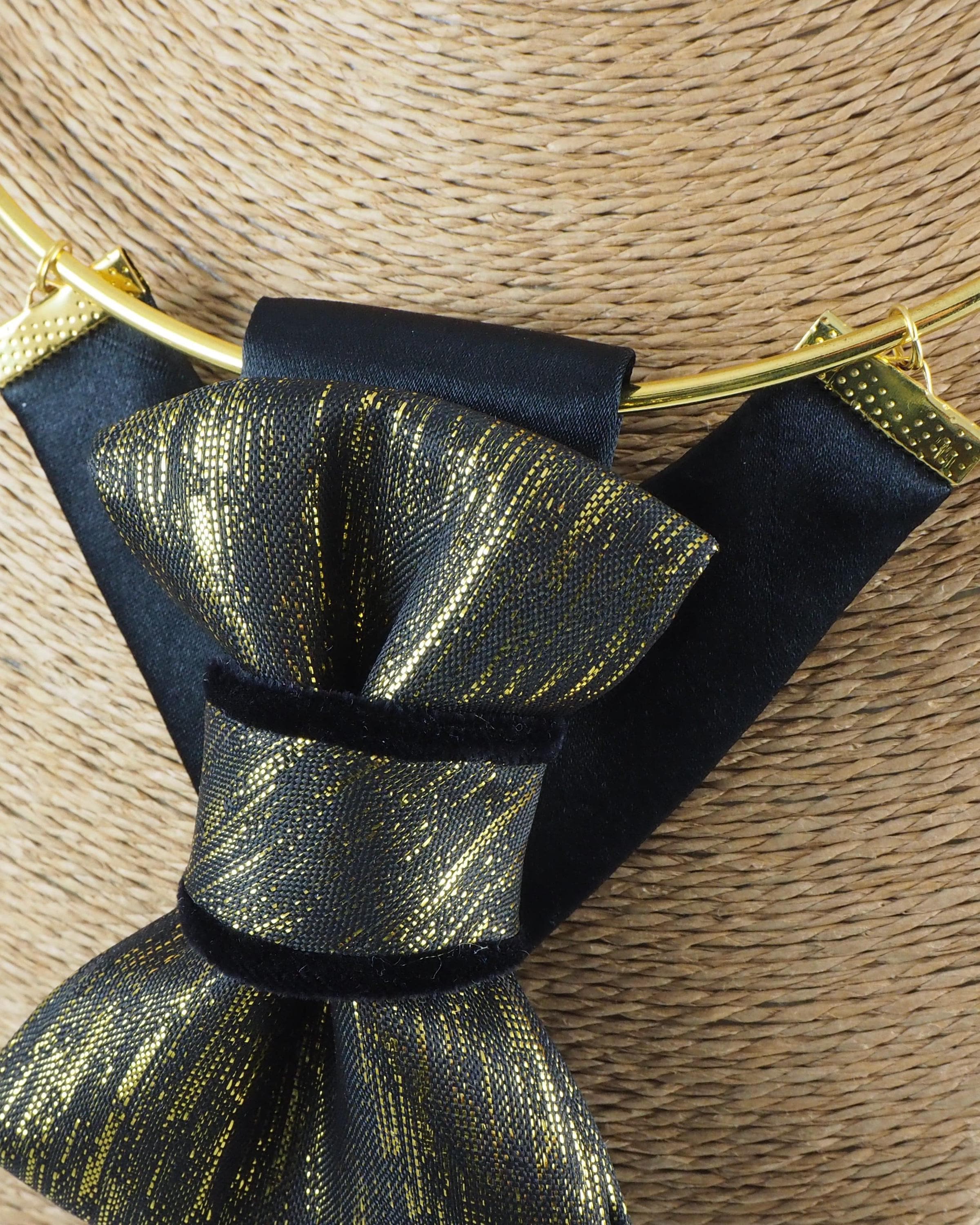 Black & Gold Handmade Necktie for Women: Versatile Brooch Pendant - Etsy