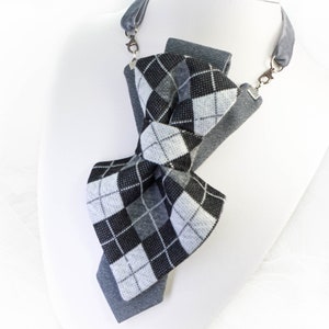 Handmade Black White Argyle Jabot Bow Tie, Avant Garde Statement ...