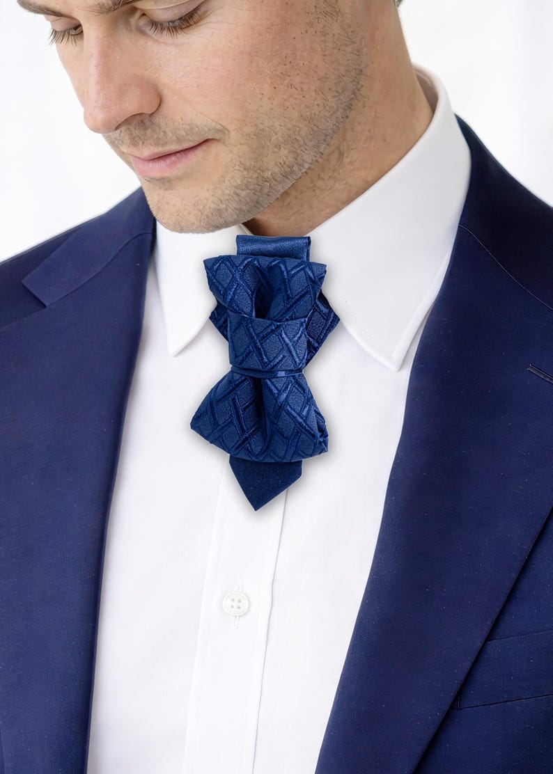 Statement Neck Tie for Women Men, Blue Designer Neck Accessory, Modern ...