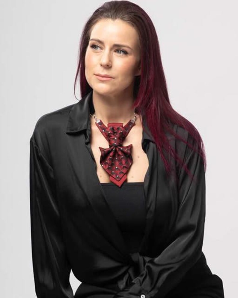 Burgundy Diamond Jabot Bow Tie – Elegant Women’s Neck Accessory ...