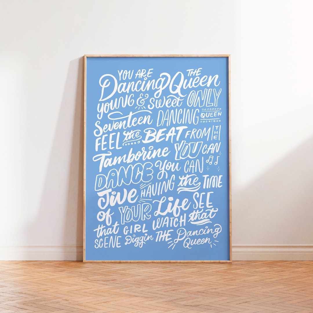 Dancing Queen Abba Song Lyrics Hand Lettering Wall Art, Positive Quote ...