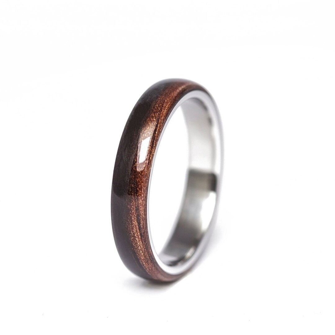 Macassar Ebony Wood Wedding Ring, Stainless Steel Band - Etsy