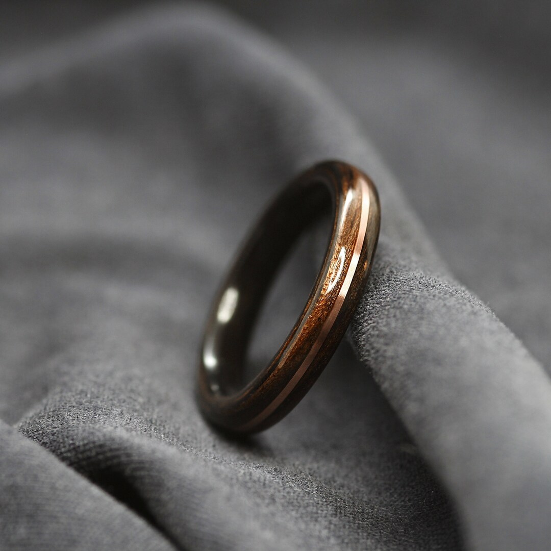 Macassar Ebony Wood Ring With Copper Inlay, 4mm Thin Wooden Band ...