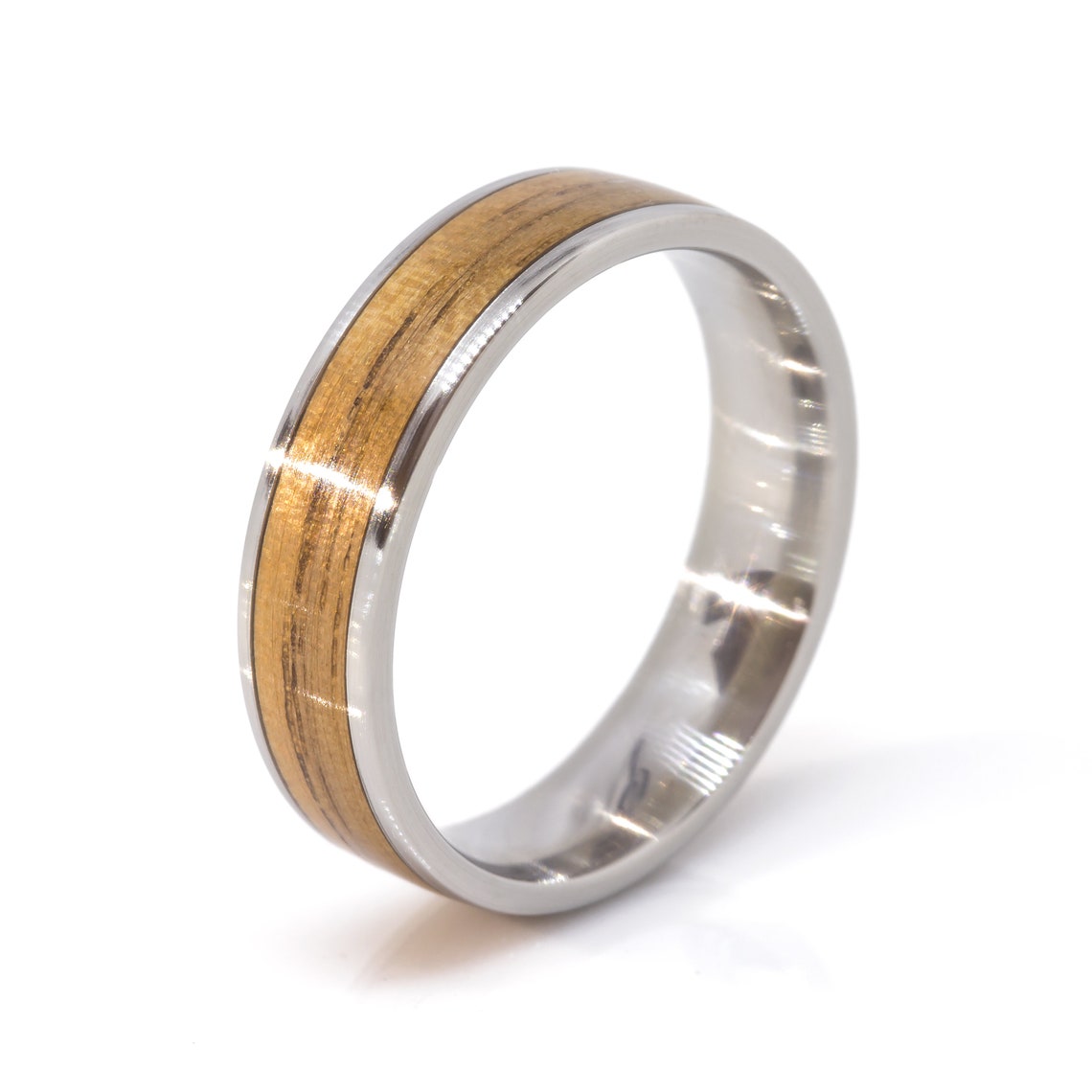 Teak Wood Inlay on Stainless Steel Ring 6mm Wooden Ring - Etsy