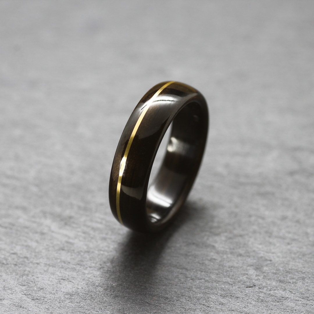Ebony Wood and Brass Ring, Handmade Bentwood Wedding Band - Etsy