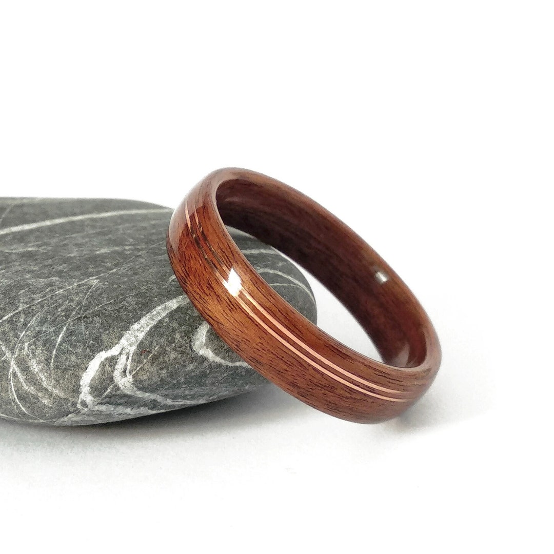Rosewood and Double Copper Inlay Wood Ring, Bentwood Wedding Ring ...