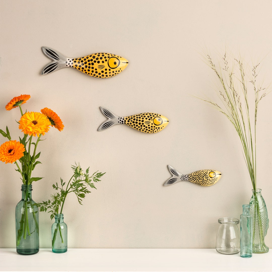 Set of 3 Wall-mounted Handmade Ceramic Fish, Pottery Fish Wall Decor ...