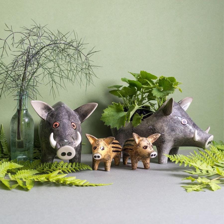 Handmade Ceramic Wild Boar Planter, Designed in the UK by Hannah Turner ...