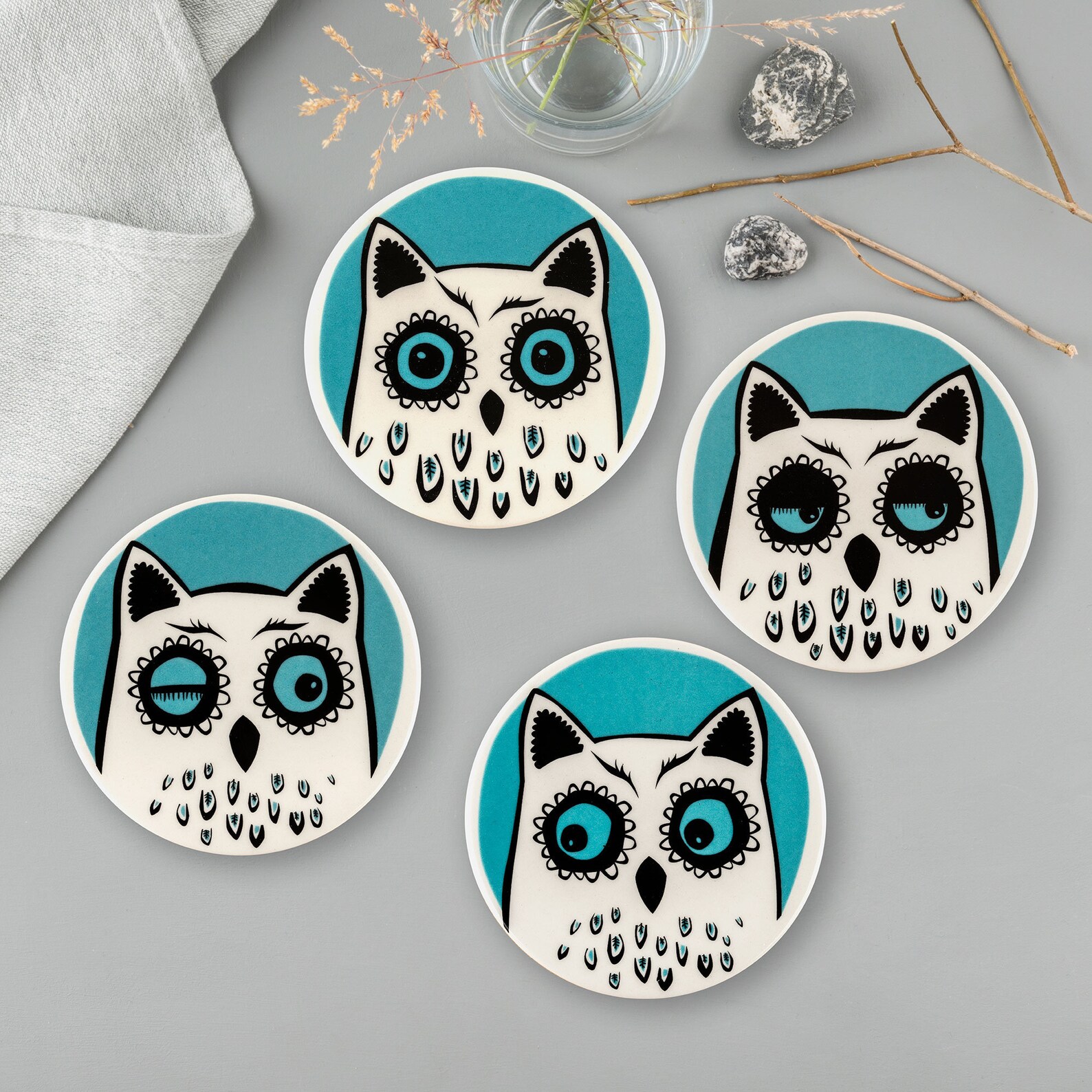 Owl Coaster Set Four Retro Owl Designs on These Pottery - Etsy UK