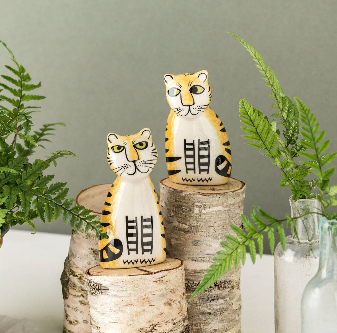 Tiger Salt and Pepper Shakers, Handmade Ceramic Tiger Salt and Peppers ...
