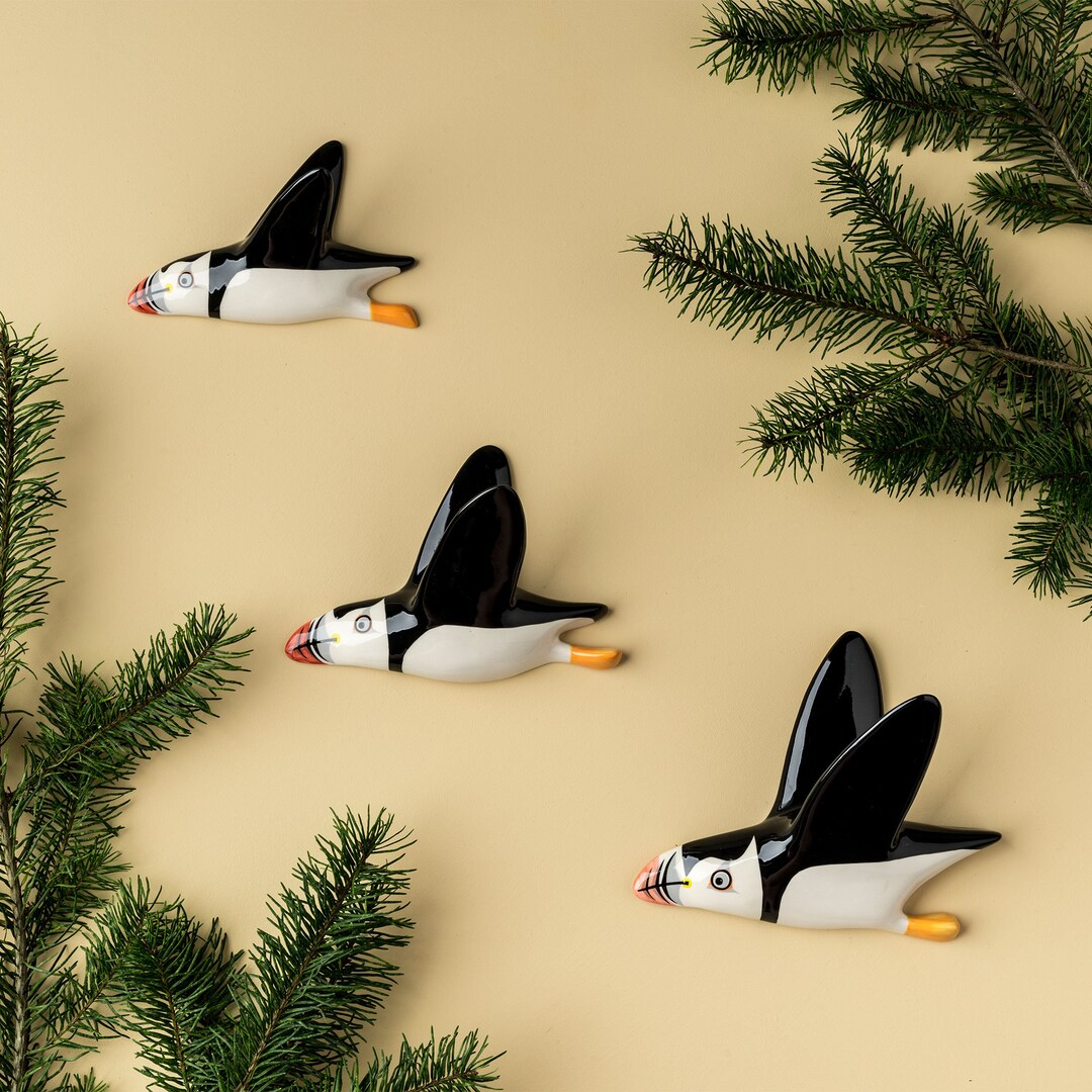 Handmade Ceramic Flying Puffins Set of 3 Retro Puffin Wall - Etsy