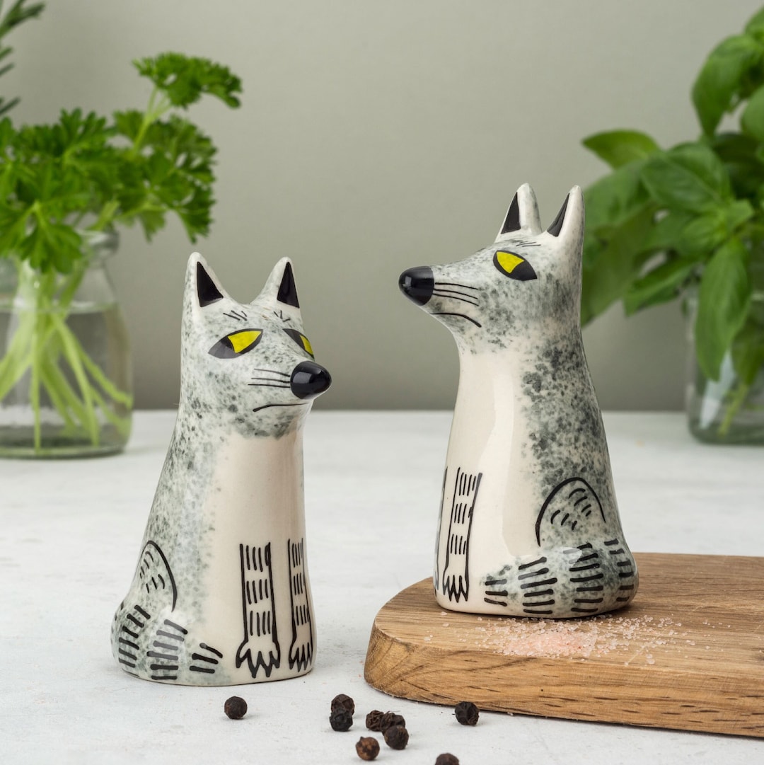 Handmade Ceramic Wolf Salt and Pepper Shakers by Hannah Turner, Pottery ...