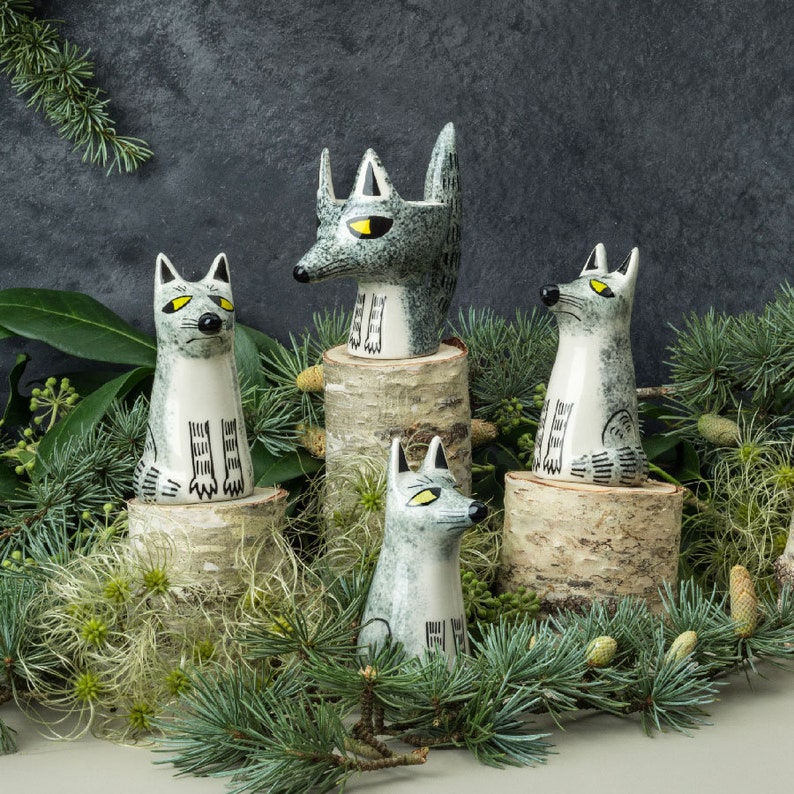 Handmade Ceramic Wolf Salt and Pepper Shakers | Hannah Turner Wolf ...