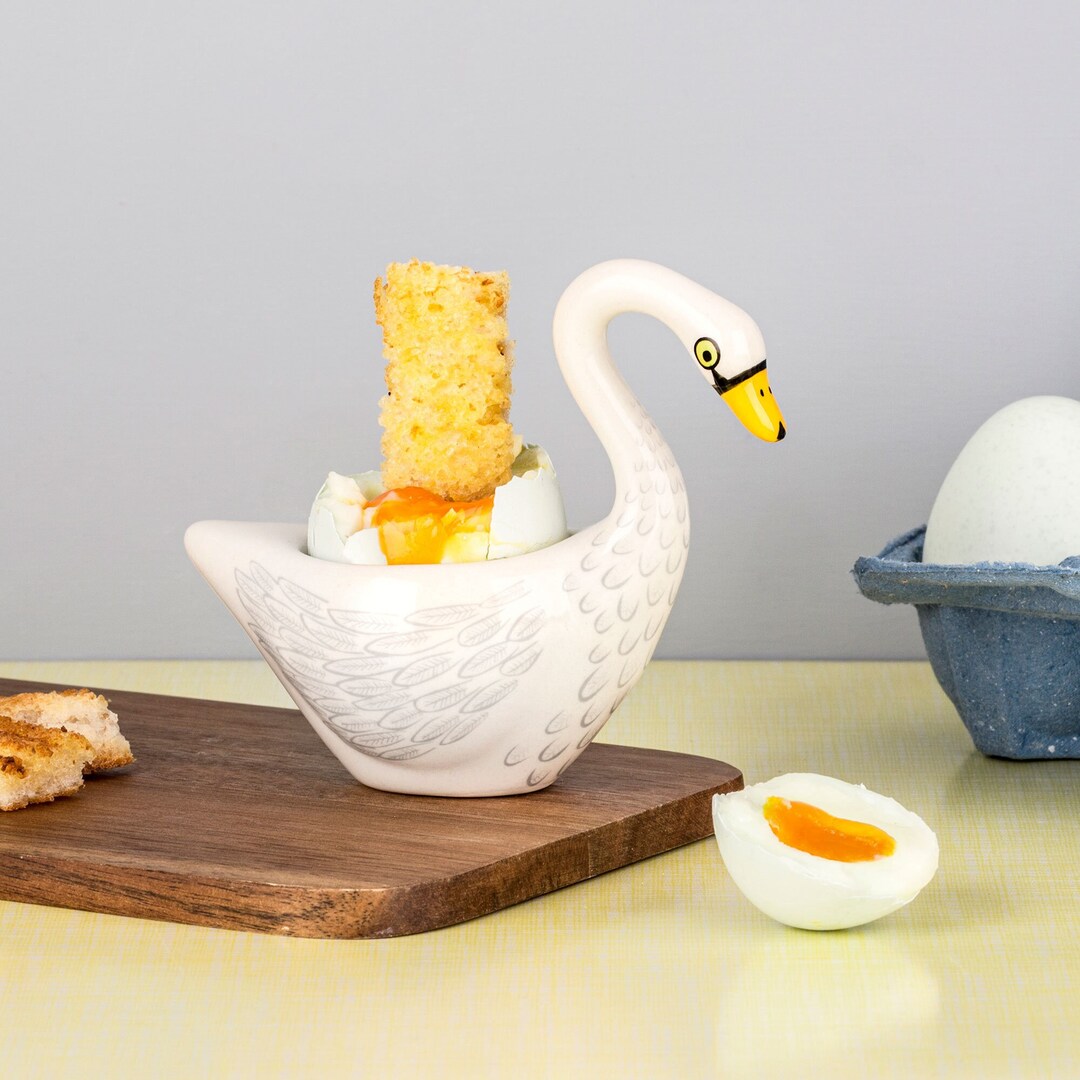 Handmade Ceramic White Swan Egg Cup, Vintage Soft Boiled Egg Holder ...
