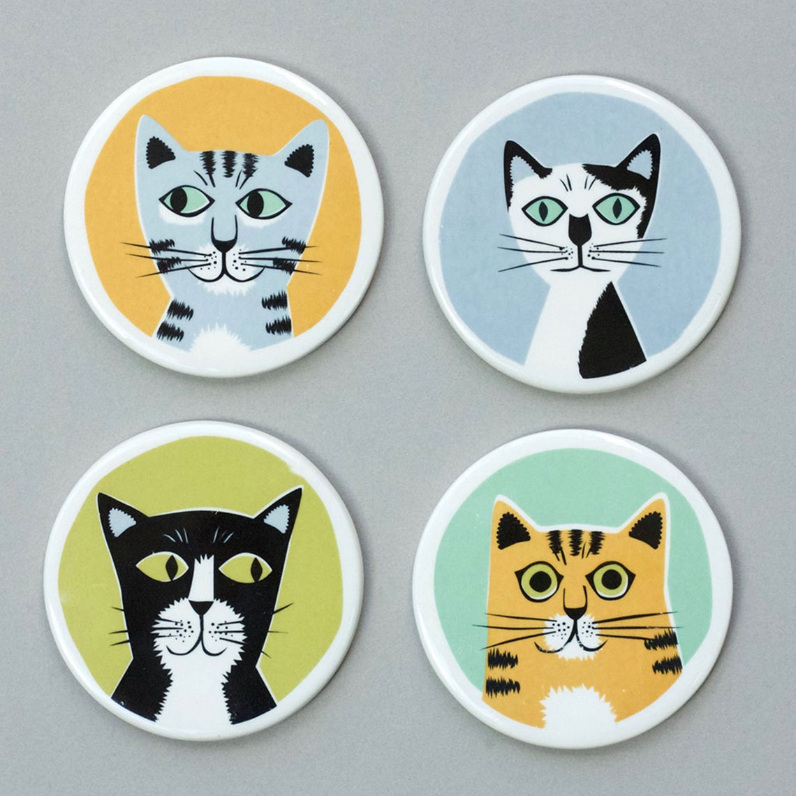 Ceramic Cats Coasters, Handmade Pottery Coaster Set Designed in UK by ...