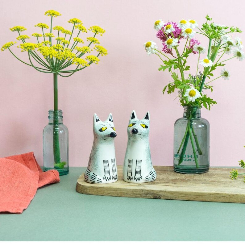 Handmade Ceramic Wolf Salt and Pepper Shakers by Hannah Turner, Animal ...
