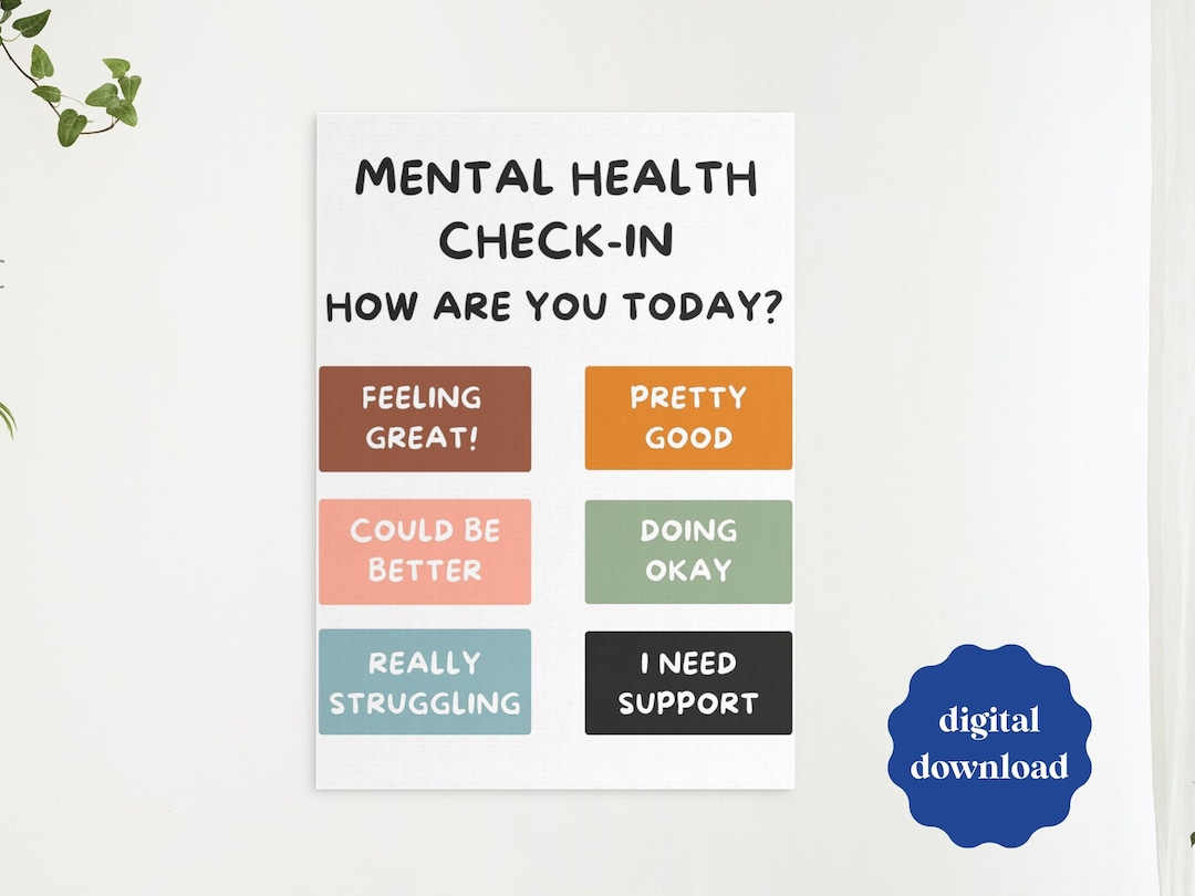 Mental Health Check in Classroom Decor, Classroom Poster, Digital Print ...